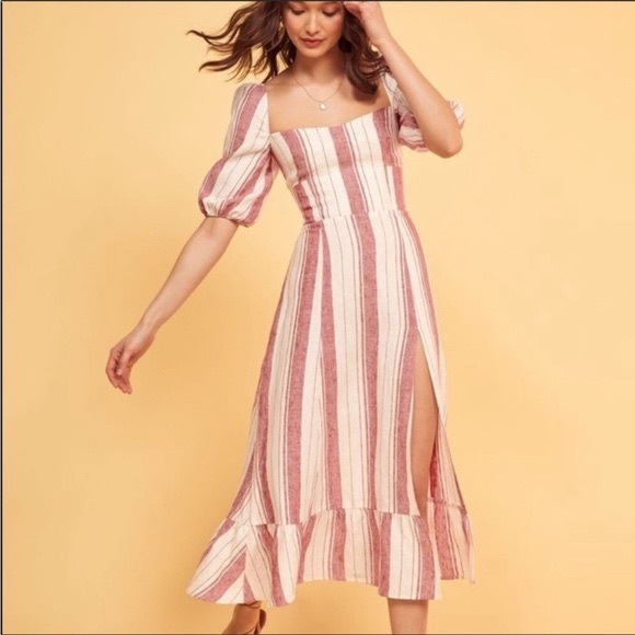 Reformation | Dresses | Reformation Belgium Linen Midi Dress Red White ...